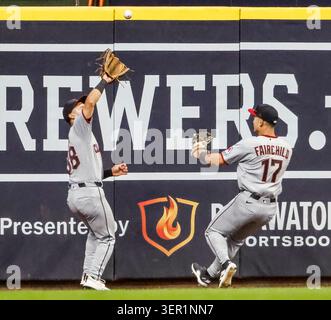 Milwaukee Brewers left fielder Jackson Chourio looks on during the ...