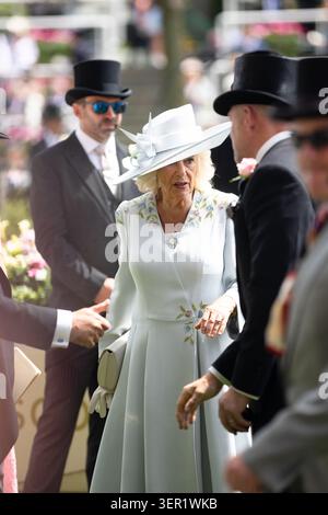 Ascot, Berkshire, UK. 16 June 2026. A racegoer wearing an elaborate hat ...