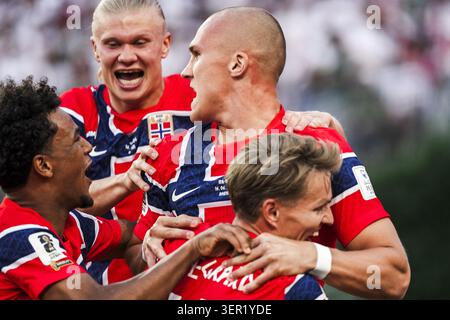 Leo Ostigaard of Norway celebrates after scoring a goal during the ...