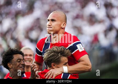 Leo Ostigaard of Norway celebrates after scoring a goal during the ...