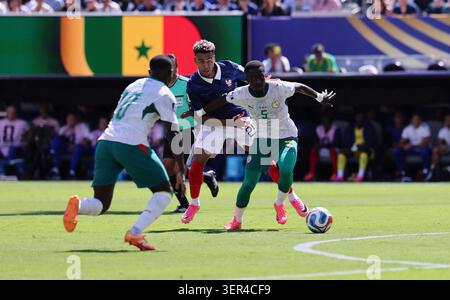French and Senegalese soccer players in action during World Cup 2026 ...