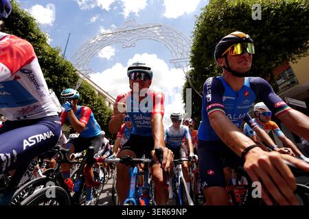 The pack rides cycles during Stage 4 of the Giro Next Gen 2026, from ...