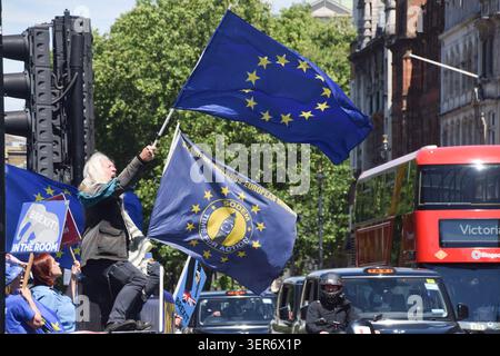 London, UK. 17th June 2026. European Union flags and a Ukrainian flag ...