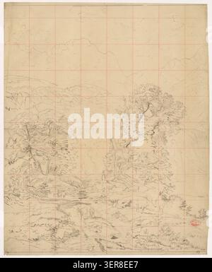 Stage design sketch presents a backdrop curtain arrangement structured ...