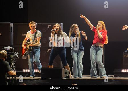 Thetford, UK, 17 June, 2026. McFly in concert. Pictured left to right ...