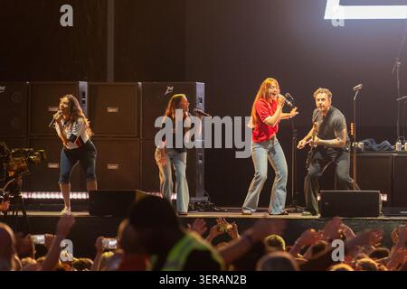 Thetford, UK, 17 June, 2026. McFly in concert. Pictured left to right ...