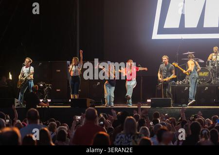 Thetford, UK, 17 June, 2026. McFly in concert. Pictured left to right ...