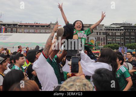 Fans of Mexico nation team enjoying at the Mexico FIFA Fan Fest in main ...