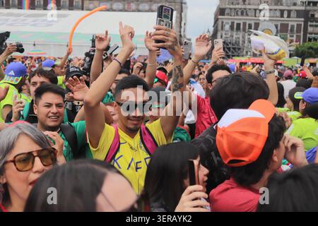 Fans attend the Mexico FIFA Fan Fest in main square Zocalo to support ...