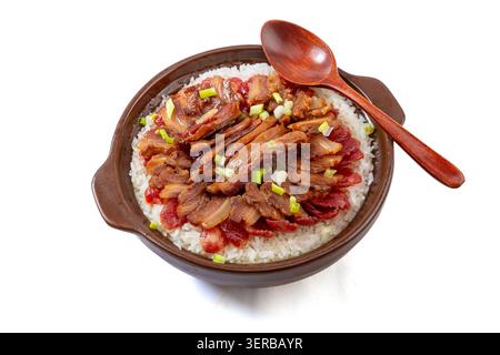 Chinese claypot rice with cured meat patties, sausages and salted egg ...