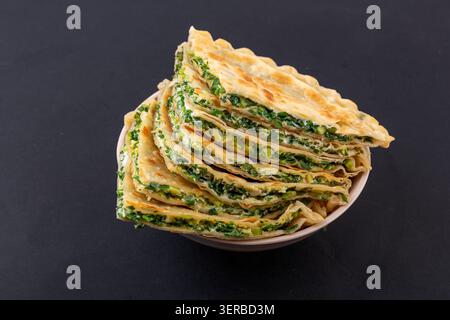 Traditional Chinese Chive and Egg Stuffed Flatbread on Plate, Savory ...