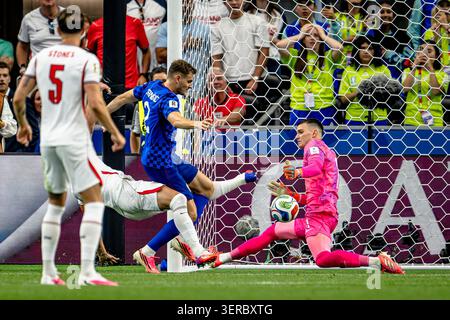 Croatia goalkeeper Dominik Livakovic (1) makes a save against Panama ...