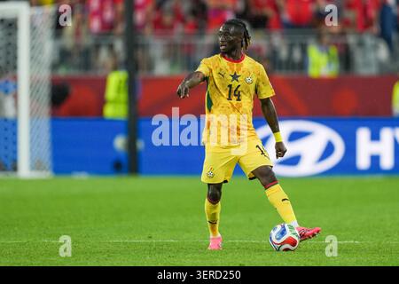 Gideon Mensah #14 of Ghana dribble the ball during the 2026 FIFA World ...