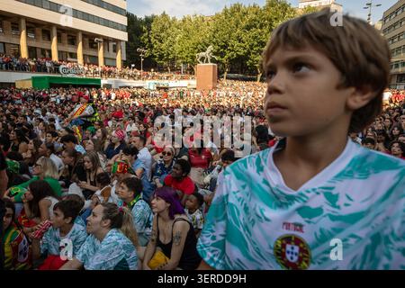 Supporters gather at the official FIFA World Cup Fan Zone in Praça D ...