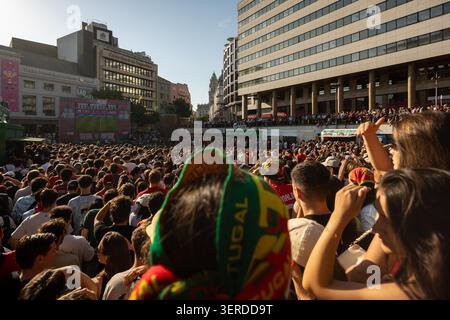 17 June 2026, Porto, Portugal. Supporters watch the large public screen ...