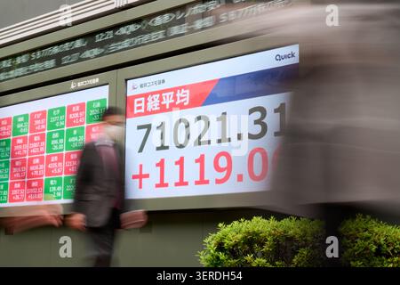 A picture shows the Nikkei Stock Average displayed on an electronic ...