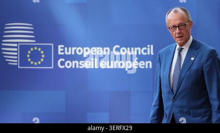 BRUSSELS - German Chancellor Friedrich Merz arrives for the first day ...