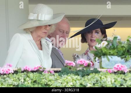 King Charles III and Felicity Blunt in the royal box on day three of ...
