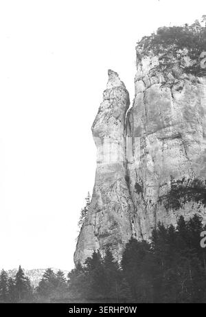 A monochrome photograph records the Gorges de la Bourne in France in ...