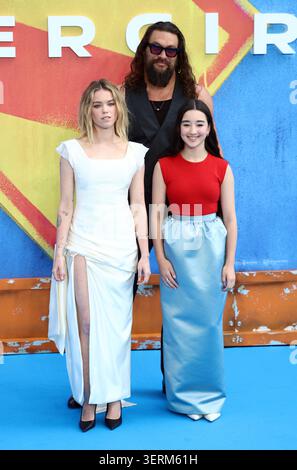 (L-R), Milly Alcock, Jason Momoa and Eve Ridley attend the UK Sneak ...