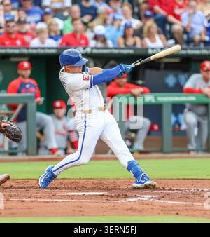 Kansas City Royals' Isaac Collins celebrates his two-run double during ...