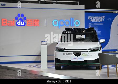 An Autonomous vehicles of Apollo displaying at 2026 International ...