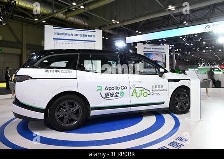 An Autonomous vehicles of Apollo displaying at 2026 International ...