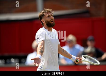 Corentin Moutet of France pleading with his coaching staff during his ...