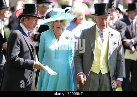 John Warren (left), Queen Camilla, King Charles III and Miss Grant ...