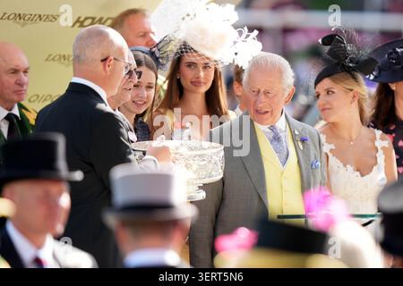 King Charles III during the Coronation Stakes presentation on day four ...