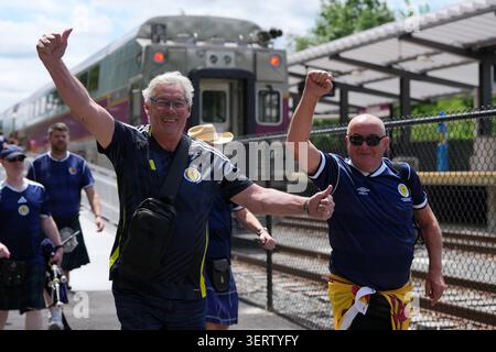 Scotland fans arrive by train ahead of the FIFA World Cup Group C match ...