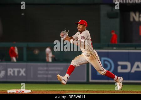 Washington Nationals' Nasim Nuñez celebrates while rounding the bases ...