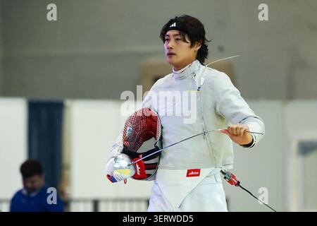 Oh Sanguk of South Korea vs. Mao Kokubo of Japan during Asian Senior ...