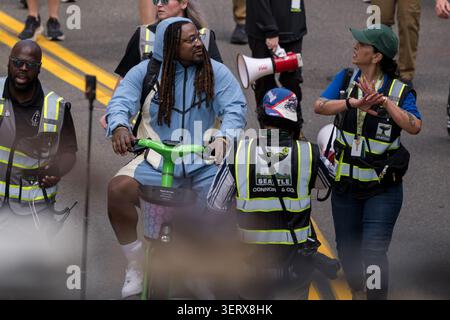 Seattle, USA. 19th Jun 2026. U.S. soccer fans cheer in Pioneer Square ...