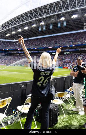 June 19, 2026: Paris Hilton scans the crowd during the FIFA World Cup ...