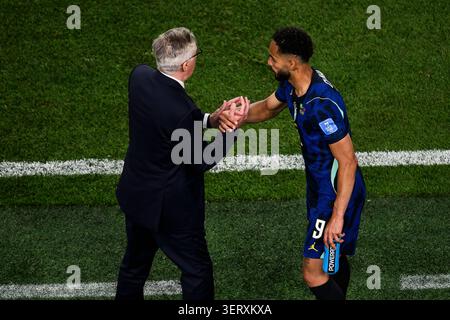 Matheus Cunha of Brazil shakes hands with Carlo Ancelotti, head coach ...