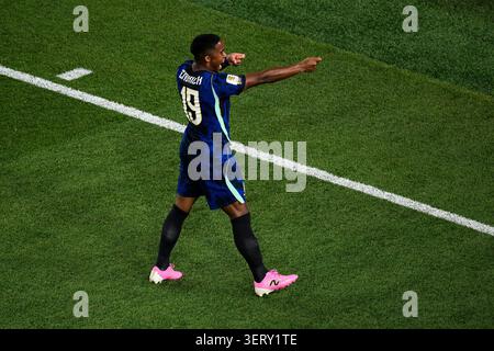 Endrick of Brazil celebrates after scoring a goal later disallowed ...