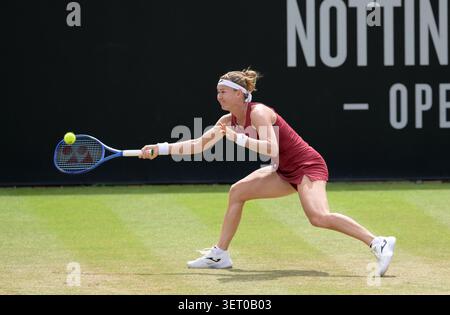 Marie Bouzkovaof the Czech Republic in action against Karolina Pliskova ...