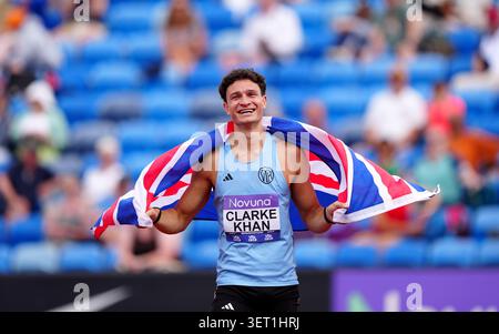 Joel Clarke Khan winning jump in the Mens High Jump at the UK Athletics ...