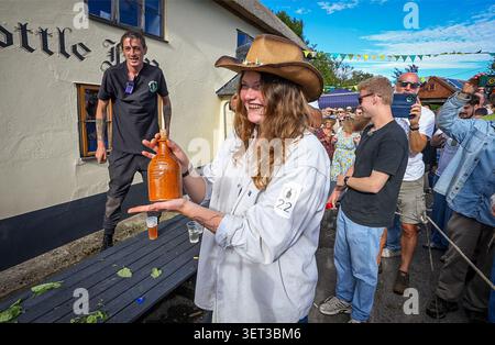 Orchard worker Lucy Dermody,23, a winner in the World Stinging Nettles ...