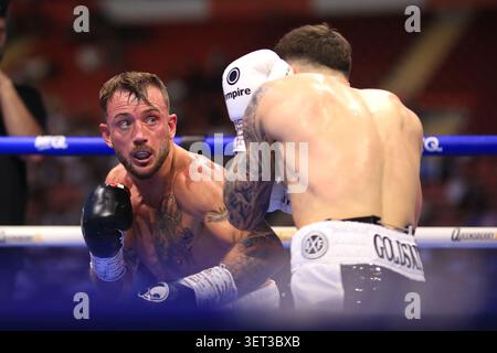 Bradley Goldsmith (left) in action against Brad Pauls in the IBF ...