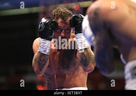 Brad Pauls (left) in action against Bradley Goldsmith in the IBF ...