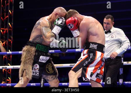 Michael Magnesi (left) in action against Ryan Garner during the vacant ...