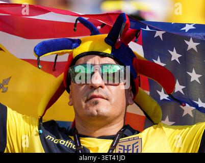 June 20, 2026: An Ecuador fan wears a lizard hat prior to a World Cup ...
