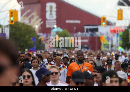 Toronto, Canada. 20 June, 2026. Ivory Coast fans depart Toronto Stadium ...