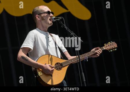 Aidan Harkins of Brogael performs live on stage at Glasgow Green ...