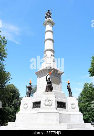 A general view of orange cones on the Soldiers' and Sailors' Monument ...