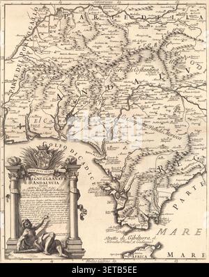 Antique andalucia region map. Old spanish cartography. Mediterranean ...