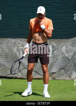 Novak Djokovic practising ahead of the 2026 Wimbledon Championships at ...