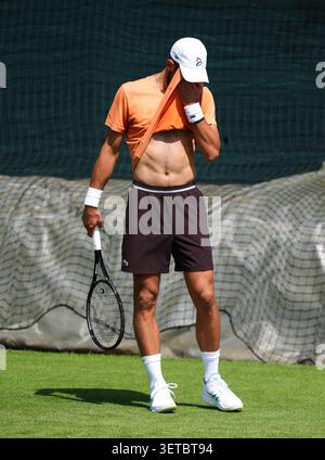 Novak Djokovic practising ahead of the 2026 Wimbledon Championships at ...